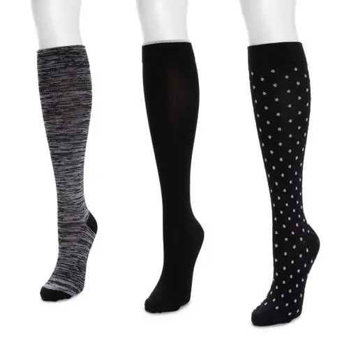 MUK LUKS Nylon Compression Knee-high Socks 3 Pair Pack - Black Multi