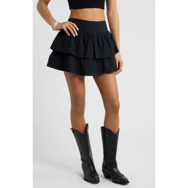 Bp. Tiered Ruffle Cotton Mini Skirt - Black