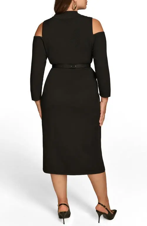 Donna Karan New York Belted Cold Shoulder Midi Dress