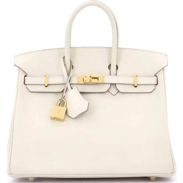 HERMES Birkin Handbag 25 Light Swift With Gold Hardware - Beton