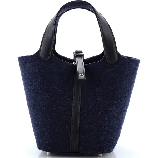 Hermès Picotin Lock Bag Felt With Leather Pm - Bleu Nuit