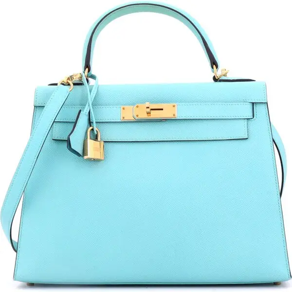 HERMES Kelly Handbag 28 Blue Epsom With Gold Hardware - Bleu Atoll