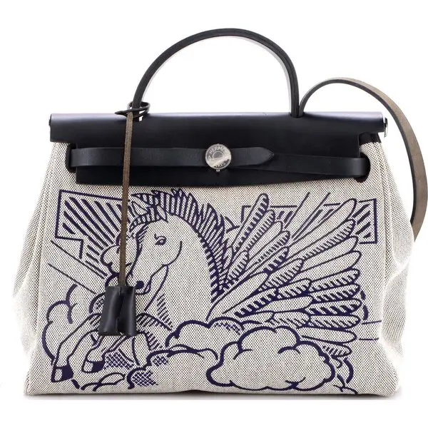 HERMES Herbag Zip Pegase Pop Toile And Leather 31 - Bleu Indigo