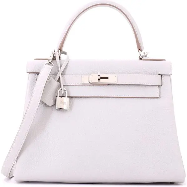 Hermès Kelly Handbag Clemence With Palladium Hardware 28 - Grey
