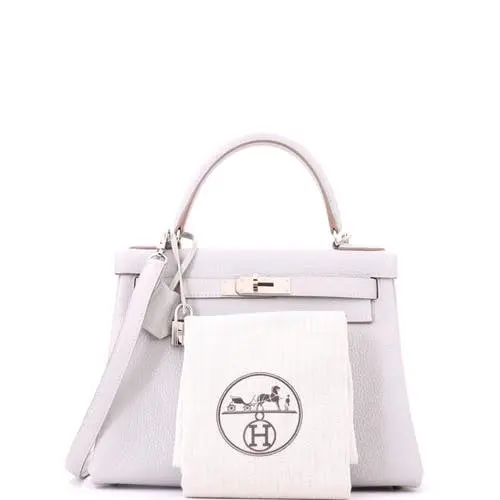 Hermès Kelly Handbag Clemence With Palladium Hardware 28 - Grey