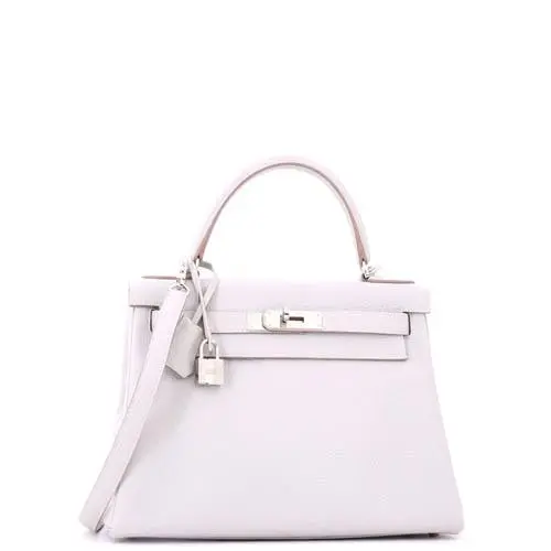 Hermès Kelly Handbag Clemence With Palladium Hardware 28 - Grey