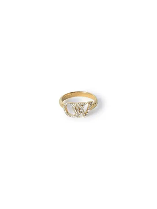 Off White Ring With Strass - Gold