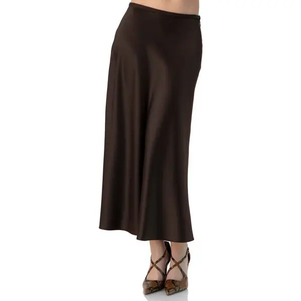 IVONNE Solid Satin Midi Skirt