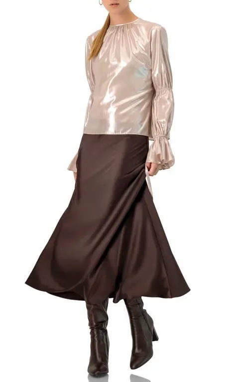 IVONNE Solid Satin Midi Skirt