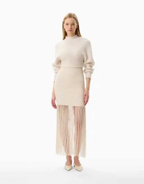 DODIEE Knitted Sequin Tank Dress With Fringing - Cream