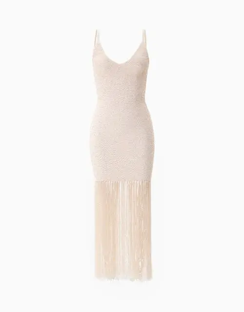 DODIEE Knitted Sequin Tank Dress With Fringing - Cream