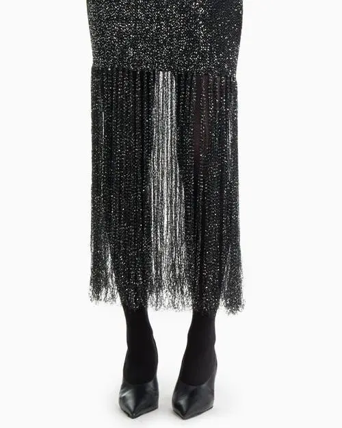 DODIEE Knitted Sequin Tank Dress With Fringing