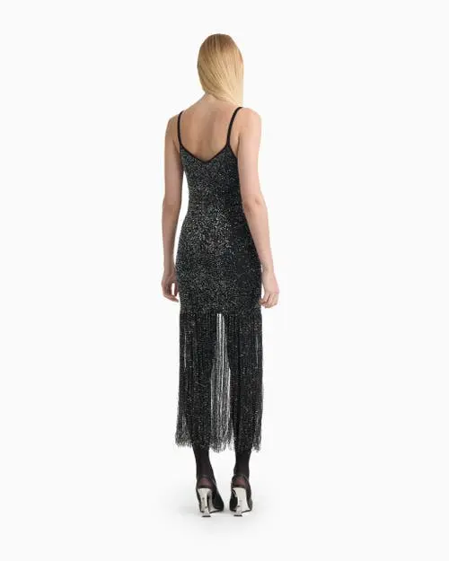 DODIEE Knitted Sequin Tank Dress With Fringing