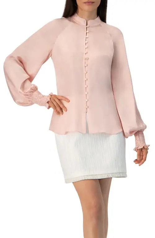 IVONNE Satin Blouse With Mandarin Collar
