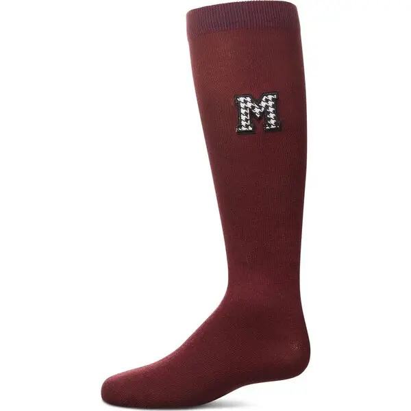 MEMOI Houndstooth Knee High Socks - Burgundy