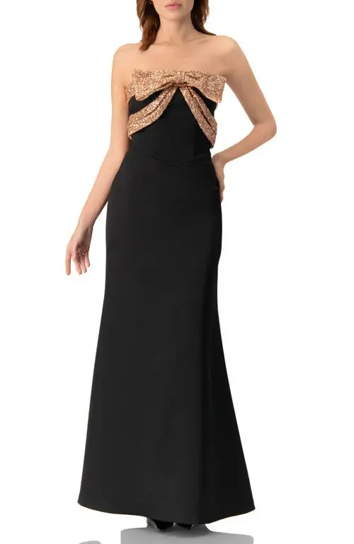 IVONNE Long Strapless Dress With Bow Detail