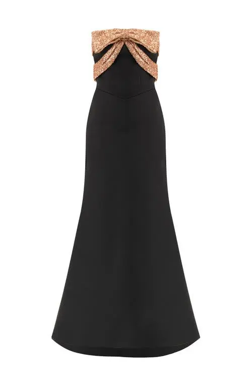 IVONNE Long Strapless Dress With Bow Detail