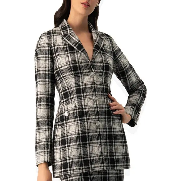 IVONNE Checkered Three-button Blazer