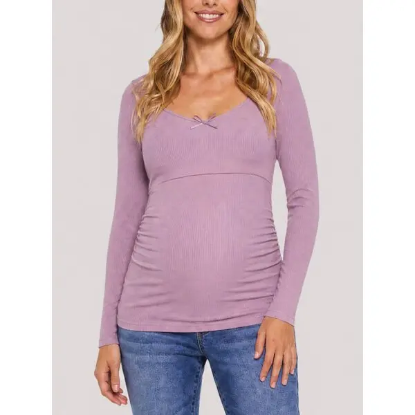 Motherhood Maternity Sweetheart Side-ruched Long Sleeve Tee - Soft Violet
