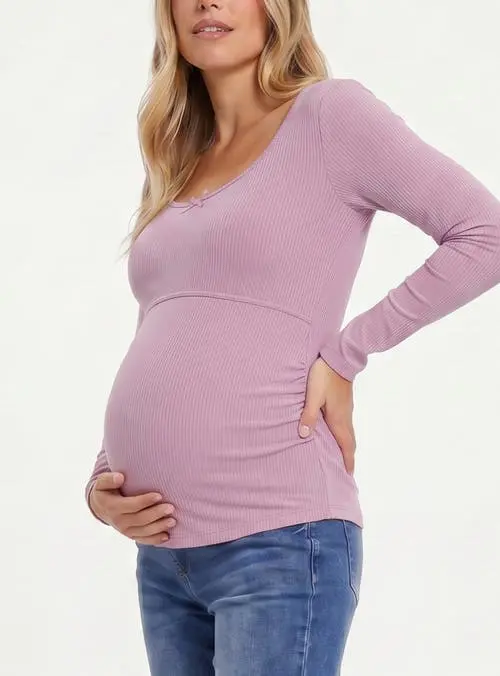 Motherhood Maternity Sweetheart Side-ruched Long Sleeve Tee - Soft Violet