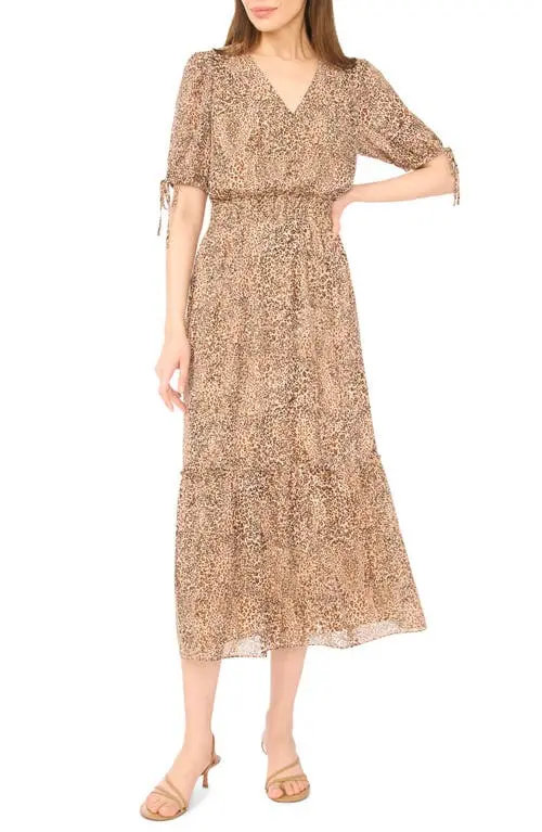 CECE DUPRAZ Leopard Print Smocked Waist Midi Dress