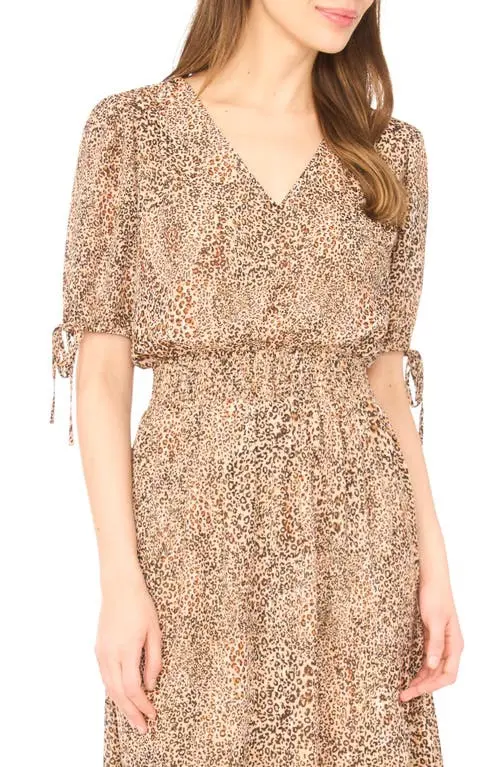 CECE DUPRAZ Leopard Print Smocked Waist Midi Dress