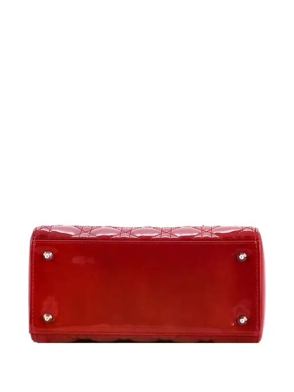 Dior Lady Medium Satchel Cannage Quilt Patent - Red