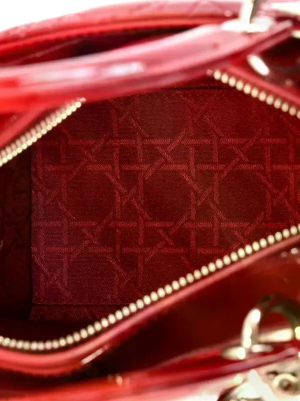 Dior Lady Medium Satchel Cannage Quilt Patent - Red