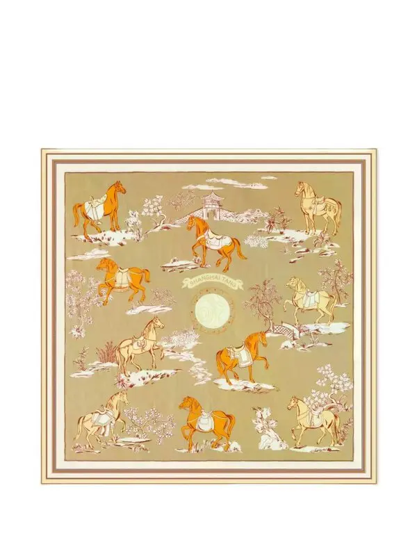 Shanghai Tang Floral Horse Scarf - Neutrals