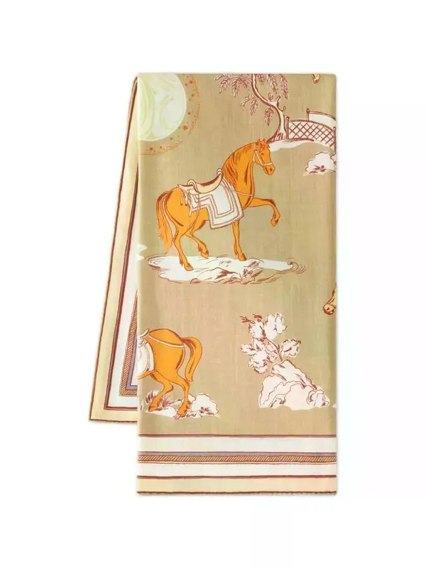 Shanghai Tang Floral Horse Scarf - Neutrals