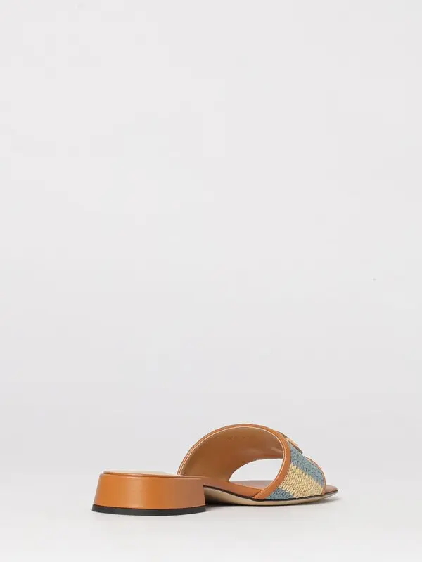 Valentino Garavani Vlogo Signature Striped Raffia And Leather Mules - Gnawed Blue
