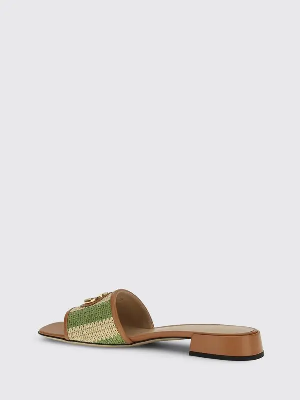 Valentino Garavani Vlogo Signature Striped Raffia And Leather Mules - Green