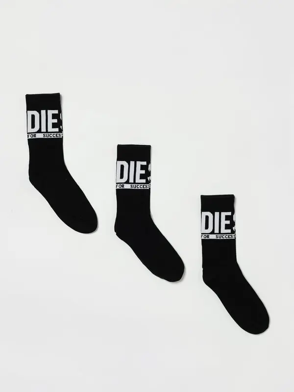DIESEL® Set Of Three Logo Cotton Socks - Black