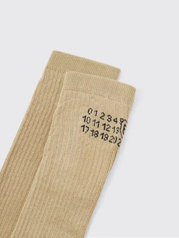 MAISON MARGIELA Cotton Blend Socks With Numbers Logo - Sand
