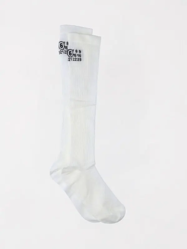 MAISON MARGIELA Cotton Blend Socks With Numbers Logo - White