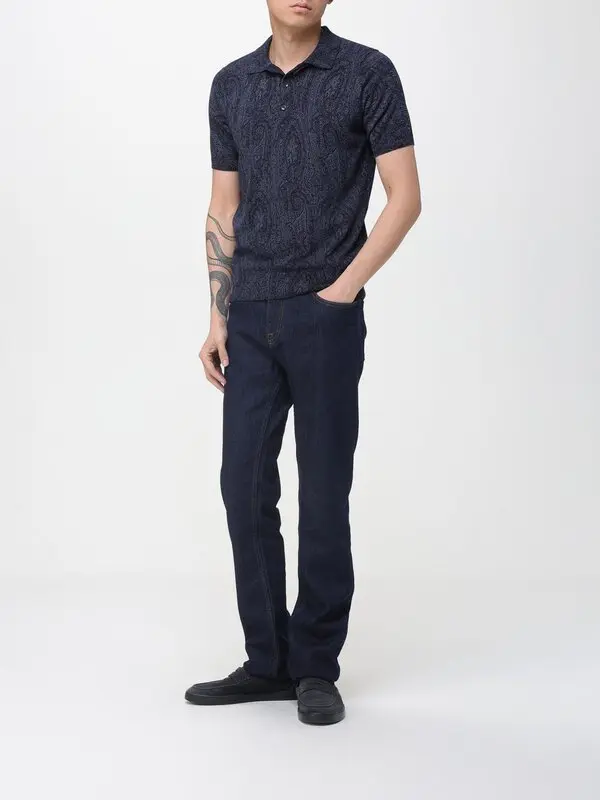 Etro Paisley Cotton Polo Shirt - Blue