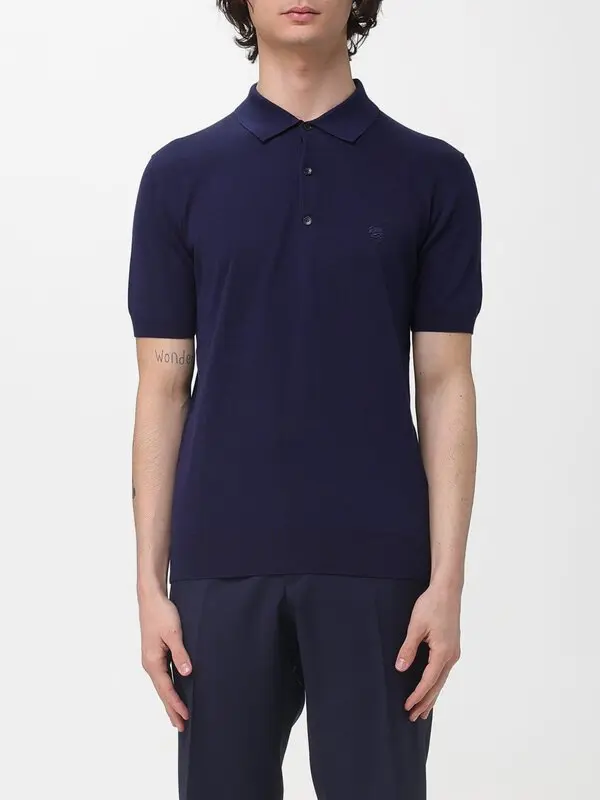 Etro Cotton Polo Shirt With Pegaso Logo - Blue