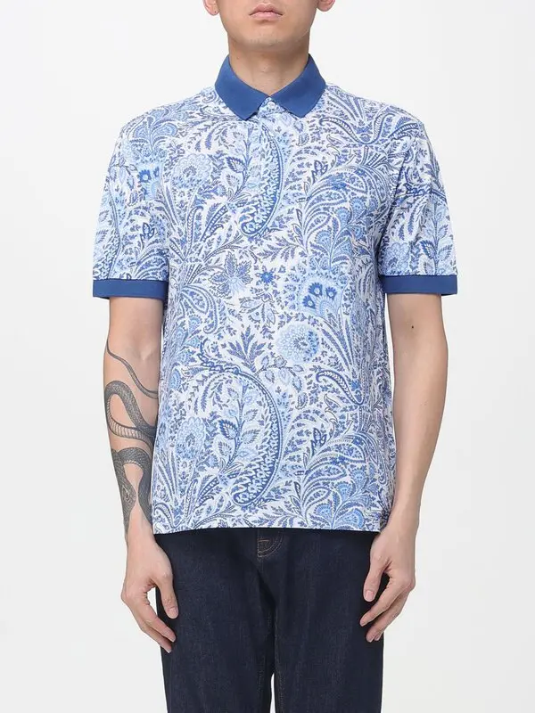 Etro Printed Cotton Polo Shirt - Blue