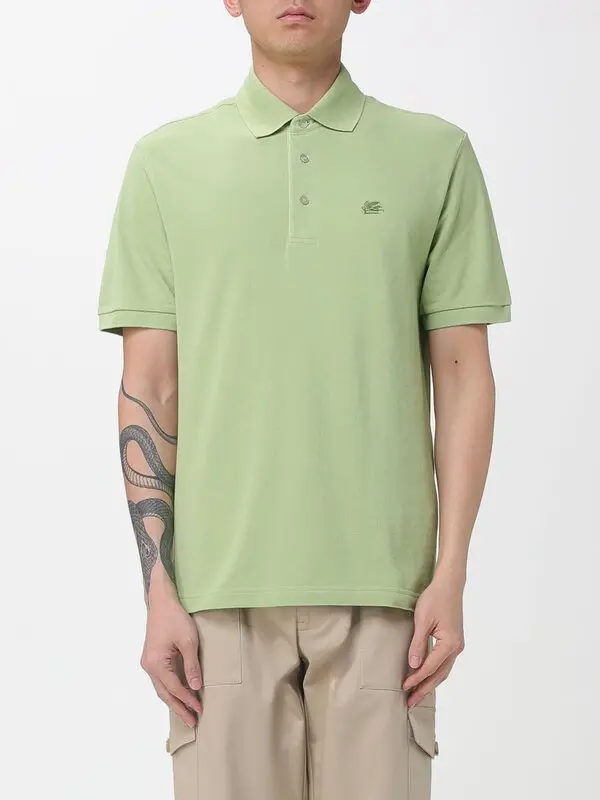 Etro Cotton Polo Shirt With Pegaso Logo - Lime