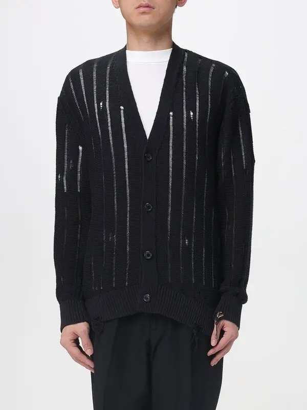 LANEUS Cotton Cardigan With Distressed Effect