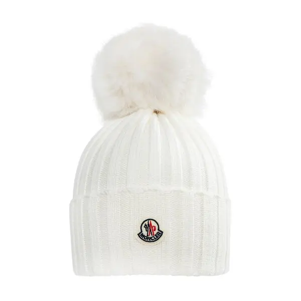Moncler Ribbed Beanie - White