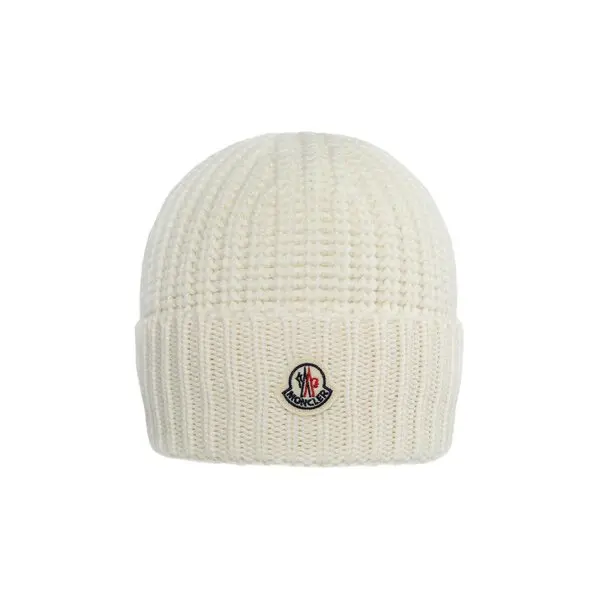 Moncler Logo Beanie - White
