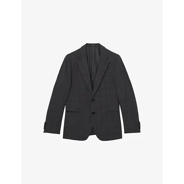 REISS Single-breasted Check Wool-blend Blazer