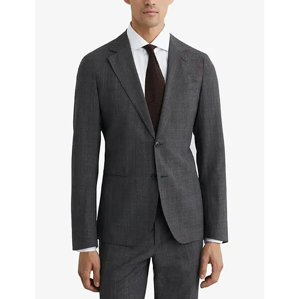 REISS Single-breasted Check Wool-blend Blazer
