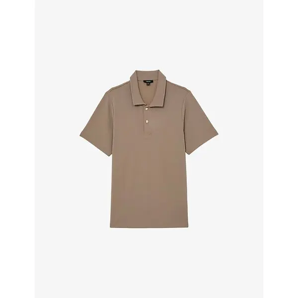 REISS Kennedy Buttoned Textured Polo Top - Camel Brown