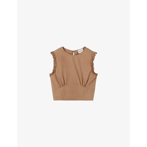 Claudie Pierlot Sleeveless Cropped Cotton-blend Top - Beige