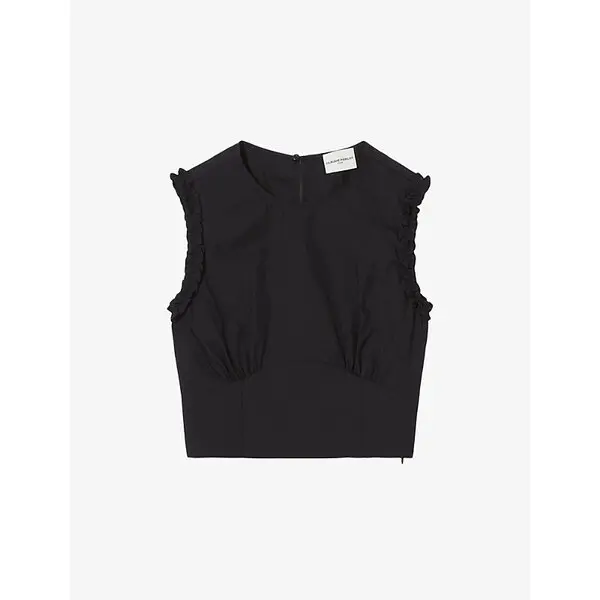 Claudie Pierlot Sleeveless Cropped Cotton-blend Top - Navy