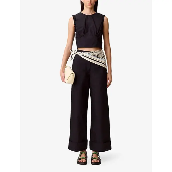Claudie Pierlot Sleeveless Cropped Cotton-blend Top - Navy