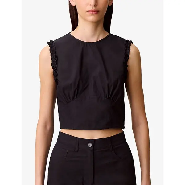 Claudie Pierlot Sleeveless Cropped Cotton-blend Top - Navy