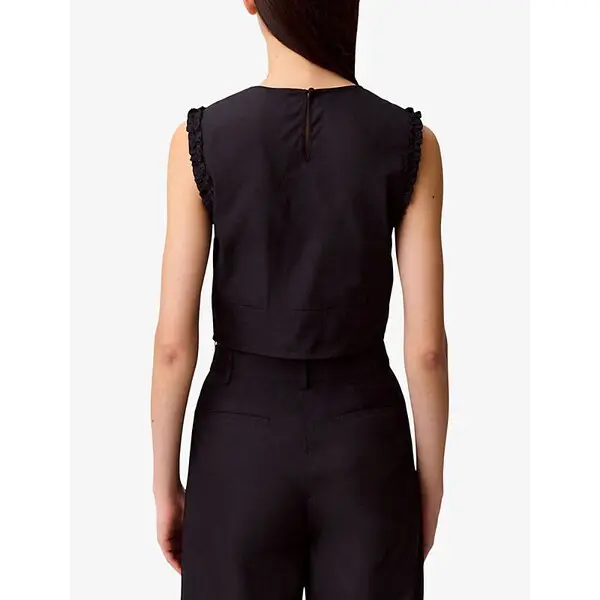 Claudie Pierlot Sleeveless Cropped Cotton-blend Top - Navy